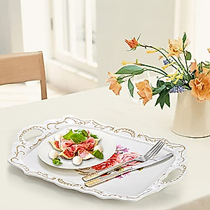 Nicunom 3 Pack Serving Trays with Handles, Melamine Stackable Serving Platter BPA-Free Rectangle Food Tray Set with Flower Pattern for Home, Parties and Restaurants, Safe for Dishwashe