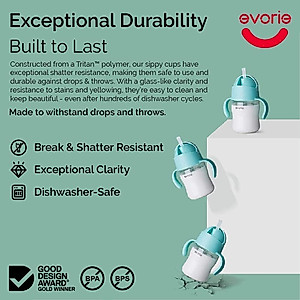 Evorie Tritan Weighted Straw Sippy Cup with Handles for Baby and Toddlers 6 months up, 7 Oz Soft Silicone Straw Infant First Training Water Bottle (Apricot)