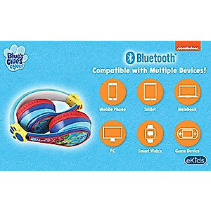 eKids Blues Clues Kids Bluetooth Headphones, Wireless Headphones with Microphone Includes Aux Cord, Volume Reduced Kids Foldable Headphones for School, Home, or Travel