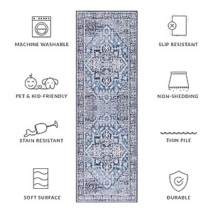 SAFAVIEH Tucson Collection Runner Rug - 2'6" x 12', Blue & Charcoal, Persian Design, Non-Shedding Machine Washable & Slip Resistant Ideal for High Traffic Areas in Living Room, Bedroom (TSN137M)