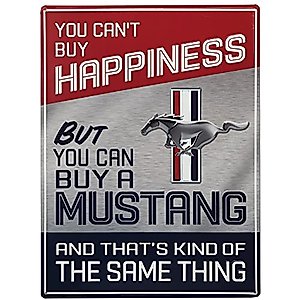 Open Road Brands Ford Mustang Metal Sign - You Can't Buy Happiness But You Can Buy a Mustang - Ford Wall Decor for Garage, Shop or Man Cave