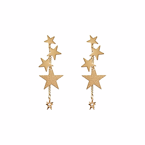 18k Gold Star Long Tassel Dangle Earrings for Women Shooting Star Earrings Meteor Lucky Star Pearl Drop Earrings Jewelry (Gold)