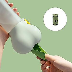 Dog Water Bottle Portable - Leak Proof Dog Travel Water Bottle for Outdoor Walking and Hiking - Dog Water Bottle Dispenser with Two Poop Bags - Green Water Bottle for Dogs with Bowl (10oz)
