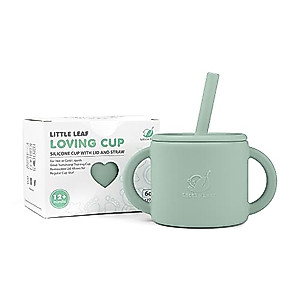 Silicone Baby Cup - 6OZ Transition Sippy Cups with Straw & Removable Lid - Green…