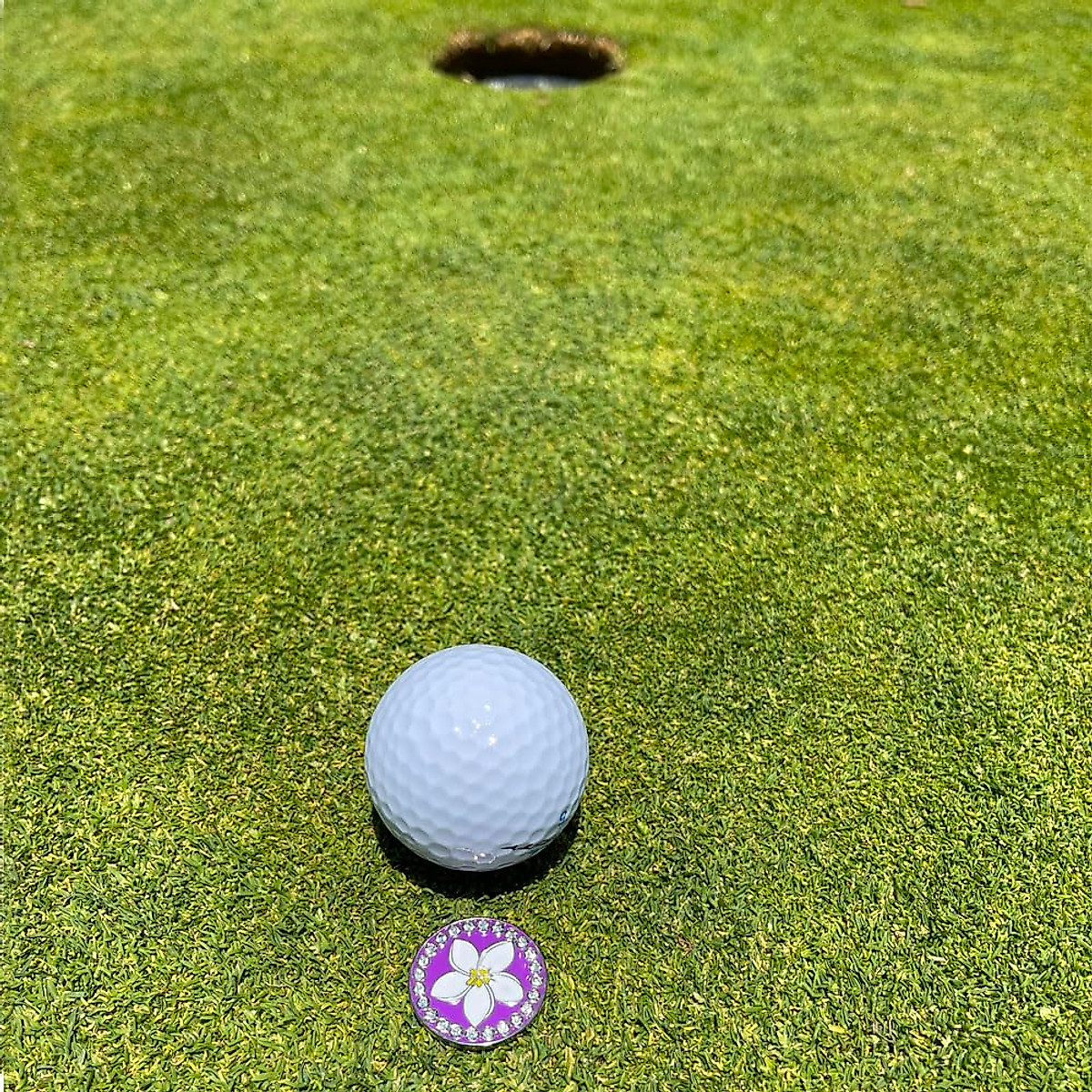 Giggle Golf Bling Flower Ball Marker Pack | includes One Daisies, One Sunflower, and One Plumeria Bling Ball Marker with One Magnetic Hat Clip