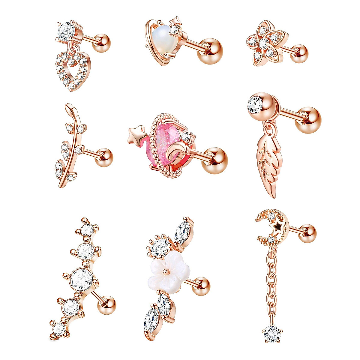 Drperfect Cartilage Earrings for Women 16G 316L Stainless Steel CZ Dangle Helix Tragus Cartilage Stud Ear Piercing Jewelry