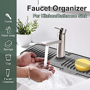 iArtker 18"×5" Sink Splash Guard,Silicone Faucet Mat for Kitchen Bathroom Sink,Draining Mat Faucet Handle Drip Catcher Tray, Sink Organizer Holder for Sponge Dish Soap