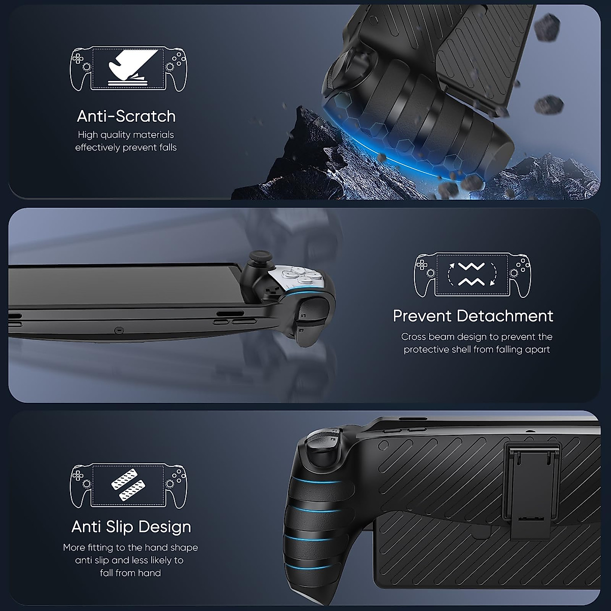 10 in 1 Accessories Kit for Playstation Portal, KOVA Carrying Case & TPU Skin Cover with Kickstand for PS5 Portal Console, Travel Shell with 2* Screen Protector & 4* Thumb Grip for PS Portal Handheld, Black