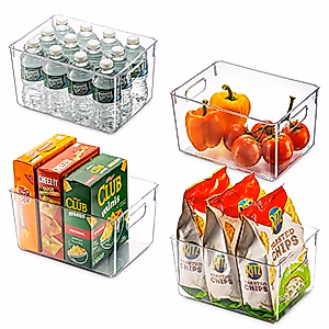 Set Of 8 Refrigerator Pantry Organizer Bins - 4 Big And 4 Small Clear Food Storage Baskets for Kitchen, Countertops, Cabinets, Freezer, Bedrooms, Bathrooms - Plastic Household Storage Containers