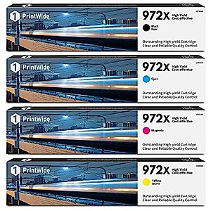972X Black/Cyan/Magenta/Yellow High Yield Toner Set (4-Pack): Replacement for HP 972X Ink Cartridges Works with PageWide Pro 452 Series, 477 Series, 552dw, 577 Series