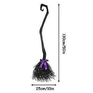 Witch Broom with Ribbon, Halloween Decoration Party Favor Photo Booth Accessories (Black, 130cm*25cm)