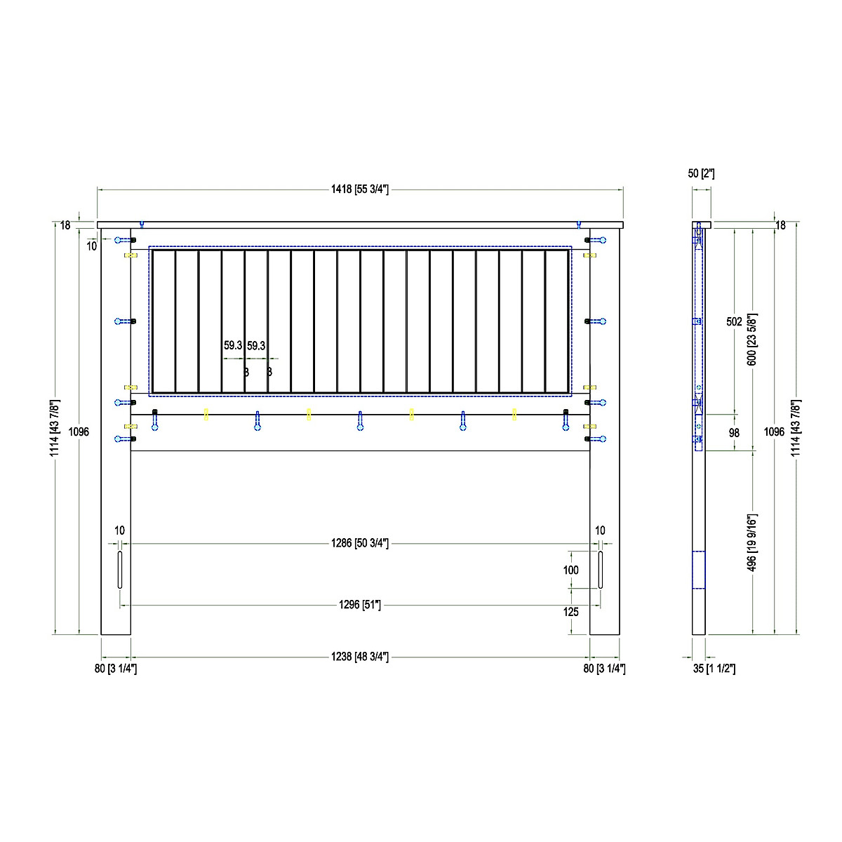 Glenwillow Home Wainscott Wood Panel Headboard in Black - Full Size