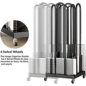 Hanger Organizer Stacker,Metal Rolling Clothes Hanger Organizer for Adult or Child Hangers，4 in 1Hanger Storage Rack with Swivel Caster Wheels，fo Home,Laundry Room,Clothing Store