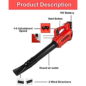 Vpment 460CFM 117MPH 18V Electric Cordless Leaf Blower-6 Adjustable Speeds，4.0 Ah Battery（Charger Included）