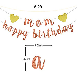 Rose Gold Glitter Happy Birthday Mom Banner - Cheers to Mother's Birthday Bunting Sign- Birthday Party Decorations Supplies for Women