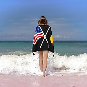 ADOSIA American and Belgium Flag Beach Towel 32x52in Oversized Soft Absorbent Beach Towel