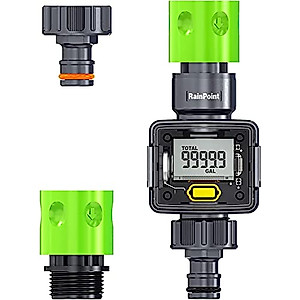RAINPOINT Water Meter for Garden Hose, Water Flow Meter with Connectors, Measures Single/Total Water Usage in Gallons Liters, Flow Rate in GPM LPM, Garden Watering, Pool or RV Filling,V2, 2023 Release