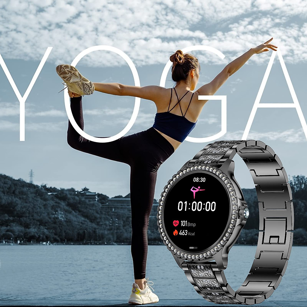 Smart Watches for Women (Answer/Make Call) with Diamonds, 1.32” HD Display Bluetooth Smartwatch for for iOS Android, IP68 Fitness Activity Trackers with Heart Rate/SpO2/Sleep Monitor/Menstrual Cycle