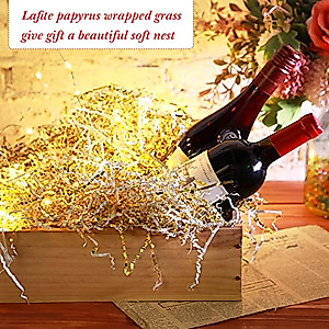 Crinkle Cut Paper Shred Filler Shredded Paper for Gift Box Crinkle Paper Metallic Shredded Crinkle Cut Paper Easter Grass Tissue Paper for Wedding Birthday Wrapping Boxes Bags (Gold White, 1 LB)