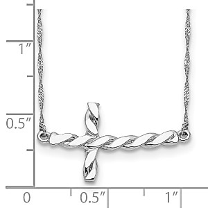 IceCarats 14K White Gold Twisted Sideways Holy Cross Necklace 17 inch Chain