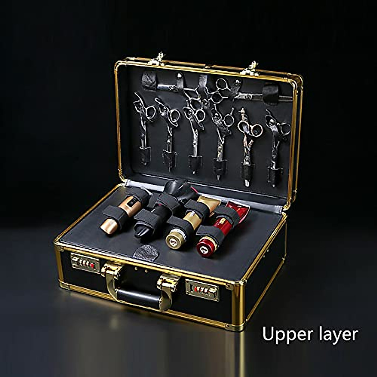 Professional Barber Case, 15.75"×11"×6.2" Barber Beauty Salon Tool Kits Storage Travel Carry Case Hairdresser for Clippers Trimmers Scissors Organizer(Tools Not Included) (Gold)