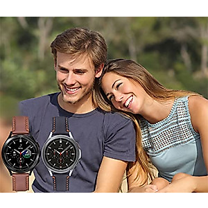 Watch 4 Band 2 Pack, Compatible with Samsung Galaxy Watch 4 Classic 46mm 42mm 40mm 44mm 20mm Quick Release Leather Band For Women Men (Black+Coffee)