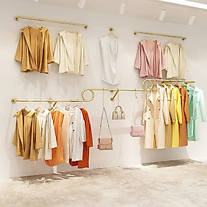 NABOOJ Gold Clothing Rack, Free-Standing Industrial Pipe Clothes Rack Display Rack, on Wall for Hanging Clothes Retail Display