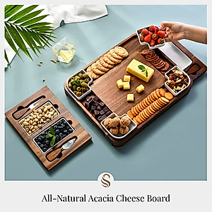 Shanik Upgraded Acacia Cheese Board Set, Square Shaped Charcuterie Set, Cheese Platter, Handcrafted Design and Stainless Steel Cutlery Set - Gift For any Occasion without engraving