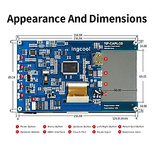 Ingcool 7 inch Raspberry Pi Screen Display 1024x600 7'' HDMI LCD IPS Touchscreen Monitor for Raspberry Pi 4 3 Zero B+ B A+, Jetson Nano, Windows 10 8 7, Xbox360, PS4, Switch