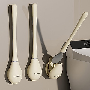 Wall Mountable Toilet Brush Long Handled Bathroom Cleaner With Flexible Silicone Brush Head Bathroom Toilet Brush Set Orange Toilet Brush Blue Toilet Brush White Toilet Brush Adhesive Hook For Toilet