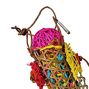 POPETPOP Bird Toy Shredder,2Pack Parrot Shredding Toys Bamboo Shredder Foraging Shredding Hanging Toy Gravel Paper for Bird Cage African Greys Parakeet Cockatiels Chewing Toys