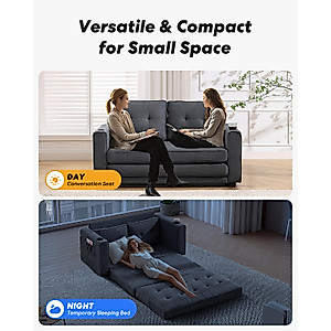 Miscoos 55" Folding Floor Sofa Chair Bed-Convertible Pull Out Sofa Bed, Futon Armchair Bed, Foldable Loveseat Sleeper, Floor Gaming Couch Bed Chair with Cup Holder for Small Space Dorm Apartment