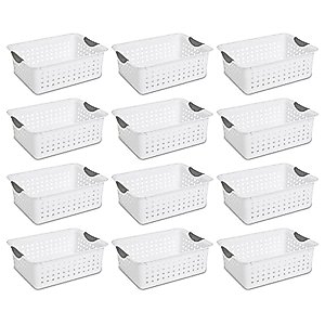 Sterilite Medium Ultra Basket Plastic Storage Bin Organizer - White (Pack of 12)
