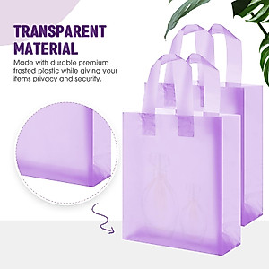 Qilery 100 Pack Frosted Plastic Gift Bags with Handles Small 8"x4"x10" Plastic Shopping Bags for Small Business Boutique Merchandise Bags Bulk for Retail Customers(Light Purple)