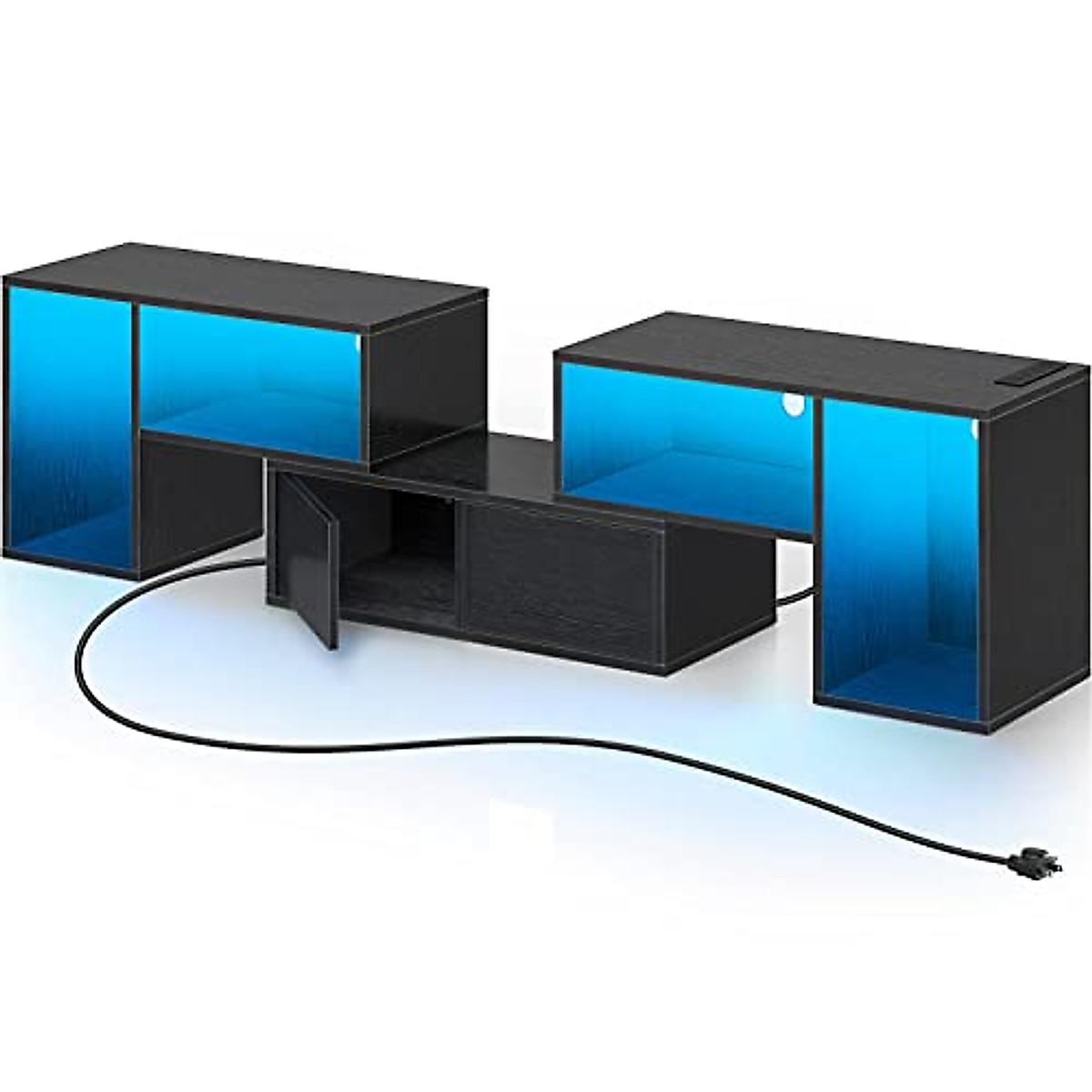 Rolanstar TV Stand, Deformable TV Stand with LED Strip & Power Outlets, Modern Entertainment Center for 45/50/55/60/65/70 inch tvs, 3 Pieces TV Stand with Open Storage and 2 Storage Cabinet, Black