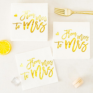 Calculs From Miss to Mrs Bridal Shower Beverage Napkin Gold Foil for Bachelorette/Engagement Party Paper Table Supplies 55 Pcs