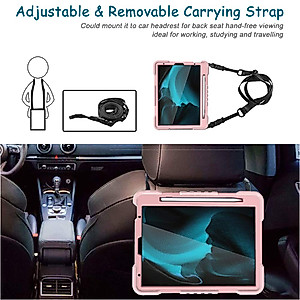 SCSVPN iPad Air 5th/4th Generation 10.9 inch Case 2022/2020, New iPad Air 5/4 Kids Case with Handle Grip Pencil Holder Rotating Stand Shoulder Strap - Drop-Proof Shockproof Protective Cover, Rose Gold