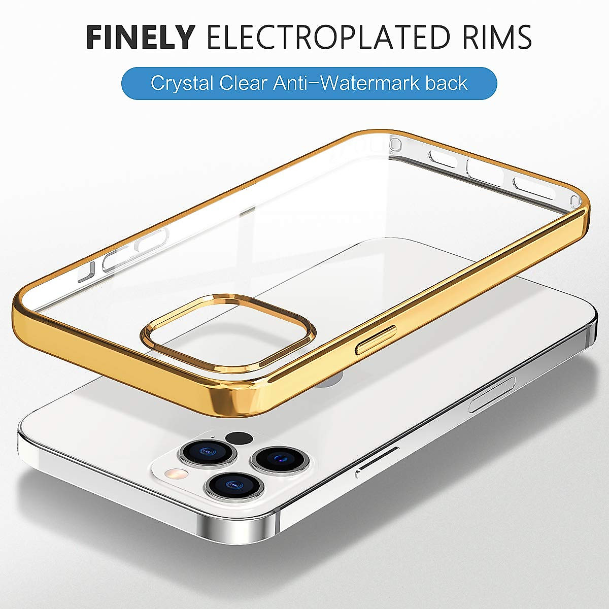 MILPROX Compatible for iPhone 12 Pro Max (2020), Clear Transparent Shockproof Shell Protective Bumper Cover with Electroplated Edge Anti-Yellow Cases - Gold