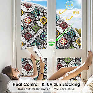 DKTIE Boho Chic Window Privacy Film with Installation Tools - Soften Light, Reduce UV Rays, Decorative Stained Glass Window Tinting Film for Home, Window Clings, 17.5 x 78.7Inch, Peacock Blue