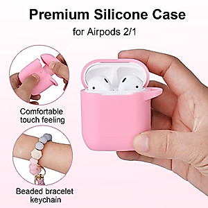 Enbiawit Silicone Airpods Case Cover,Compatible with AirPods 1/2 Case,Silicone Protective Case with Bracelet Keychain(Pink)