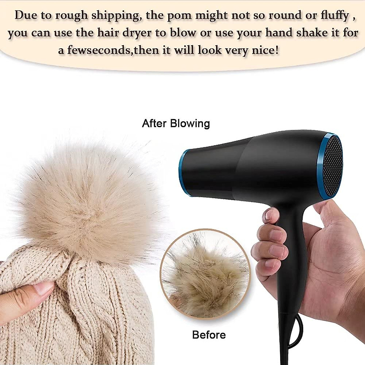 Alepo Womens Winter Beanie Hat, Warm Fleece Lined Knitted Soft Ski Cuff Cap with Pom Pom(Dark Gray+Oatmeal)