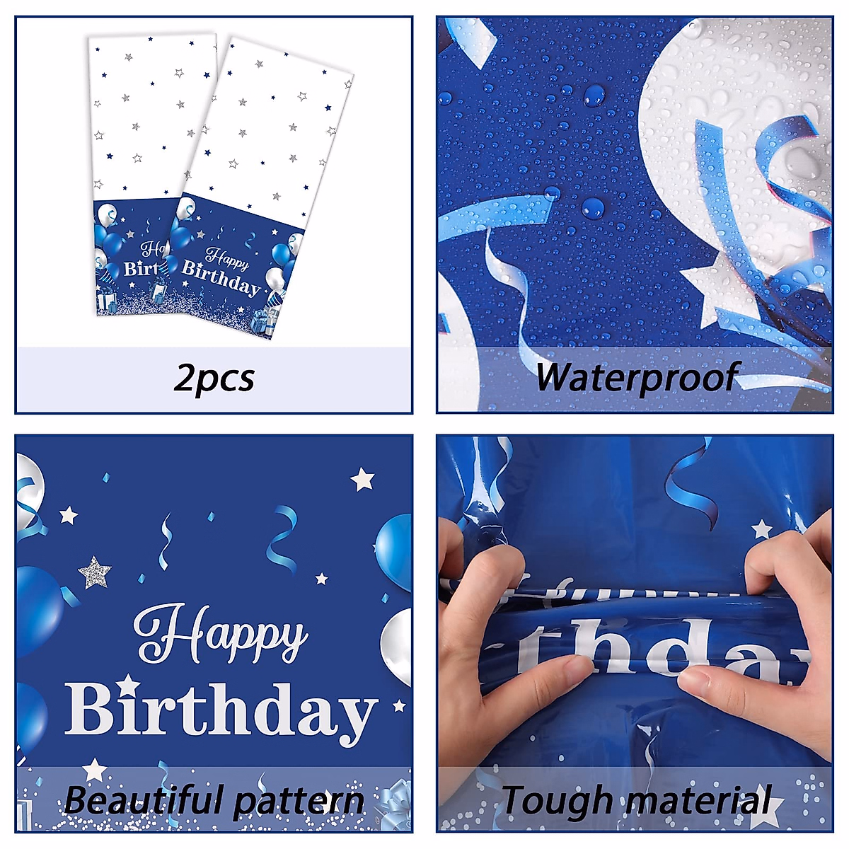 Navy Blue and Silver Birthday Party Supplies Tablecloths Tableware Sets Dessert Plates Napkins Forks for Men Women Birthdays Weddings Decoration Favors