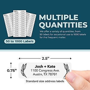 Personalized Return Address Labels - Custom Address Stickers on Sheets (50-1000 Labels) (Black and White)