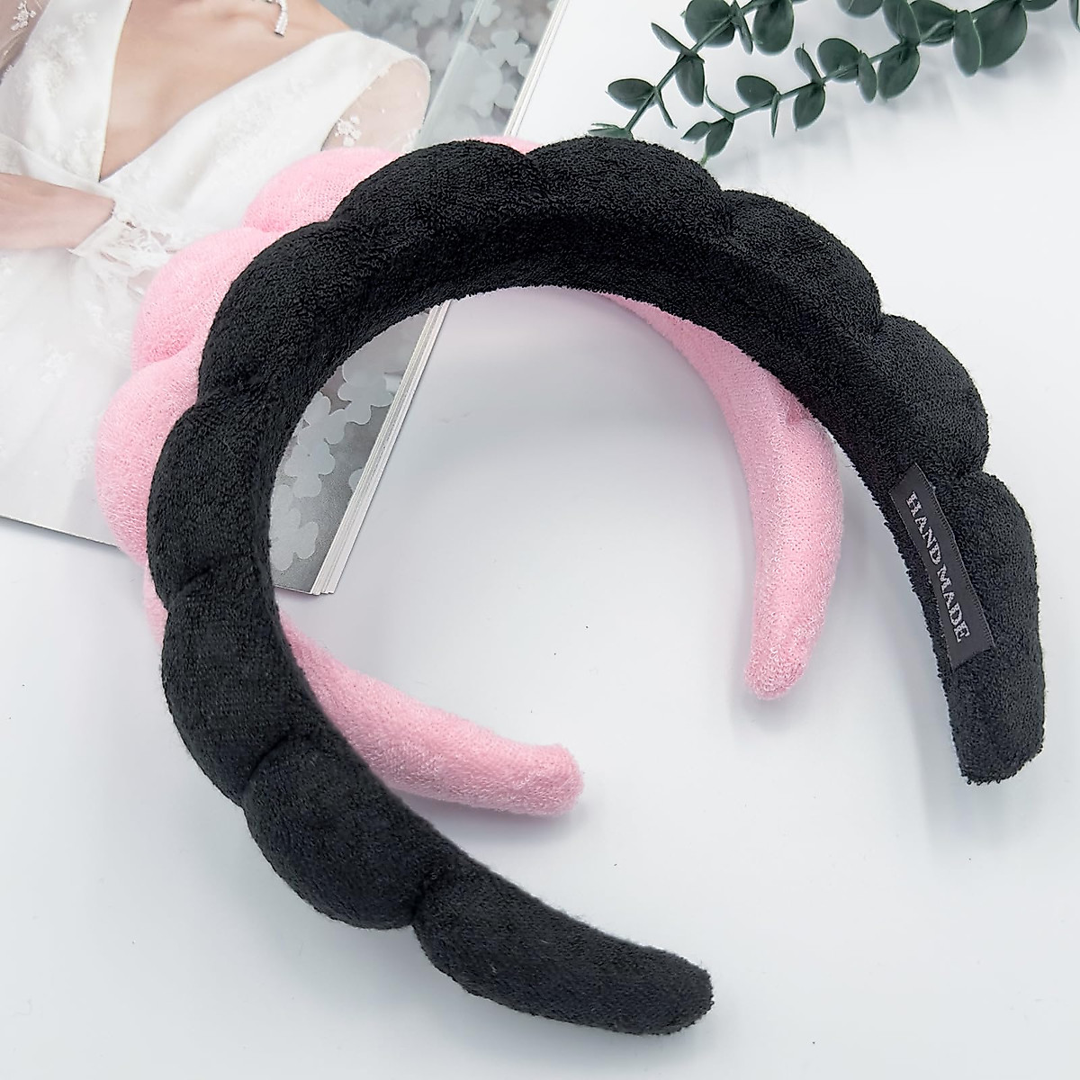 1Spa Headband and 2 Wristbands Set for Women Girls -Sponge & Terry Cloth Fabric Headband for Washing Face, Skincare,Makeup, Shower, Hair Accessories- Wrist Washband Prevent Liquid from Spilling(Black)