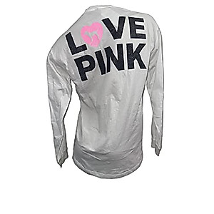 Victoria's Secret Pink Cotton Long Sleeve Campus Oversize Glitter Tee/T-Shirt Size Medium Color White New