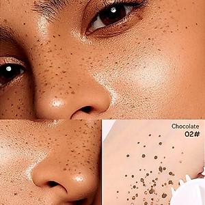 Erinde Upgrade Liquid Freckle Pen, Fake Freckles Stamp Air Cushion, Long Lasting Waterproof Quick Dry Lifelike Freckles Marker Makeup, Magic Freckle Stamp for Natural Sunkissed Makeup, 02 Chocolate