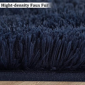 Zacoo Large Modern Shag Rugs for Living Room, Fluffy Soft Area Rug Plush Carpet for Bedroom, Indoor Luxury Fuzzy Rug for Girls Kids Room Decor, Non Shedding Faux Fur Rugs, Navy Blue, 6' x 9'