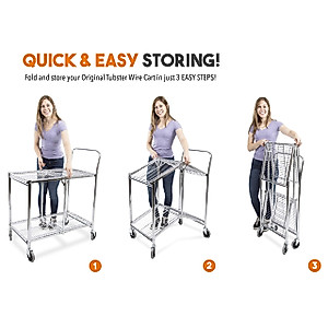 Stand Steady Original Tubstr Collapsible 2 Shelf Wire Cart, Easy to Push Heavy Duty Rolling Utility Cart, Holds 200 Pounds & Folds Up for Storage, Commercial Grade (Chrome, 33.75in x 19.5in x 39.5in)