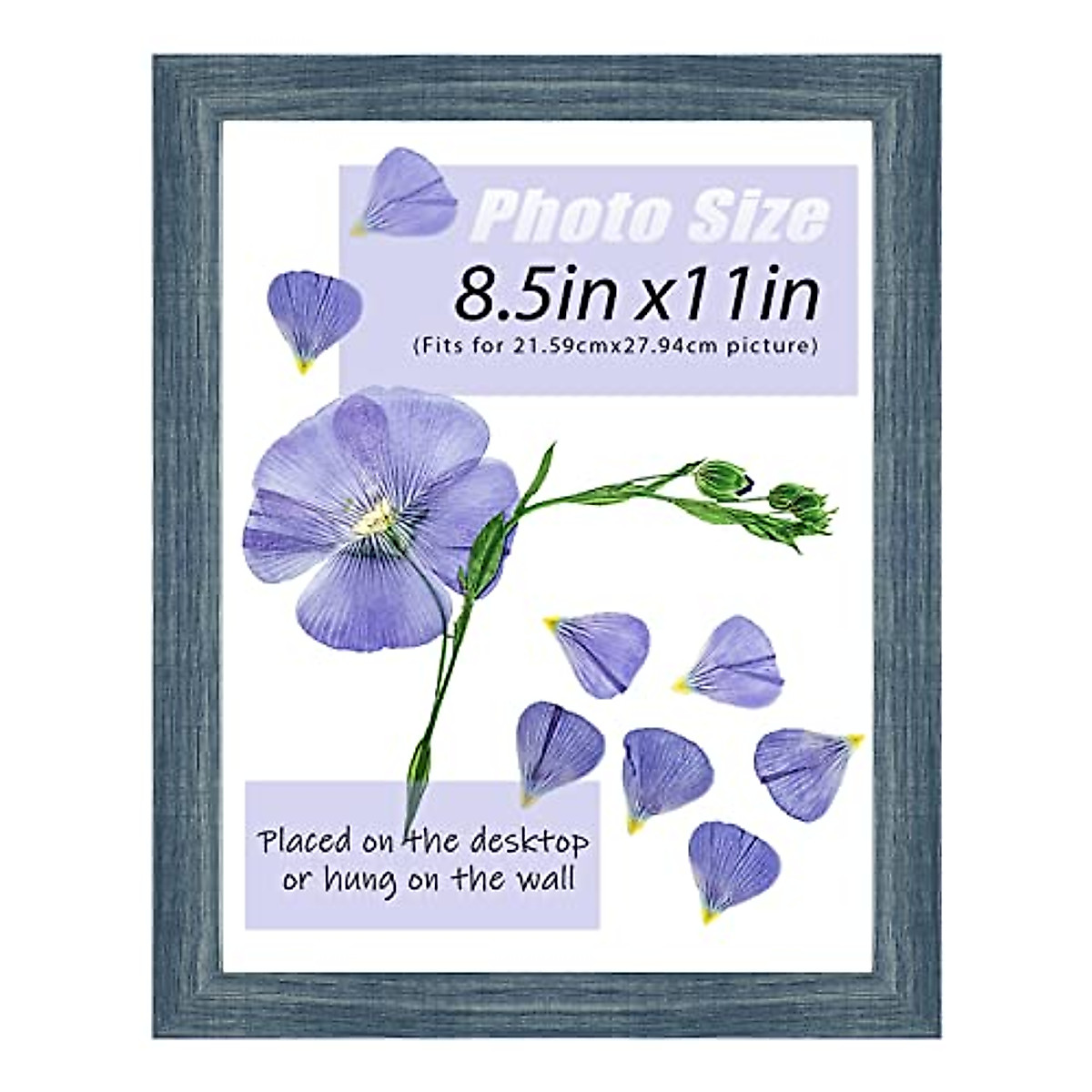 Frametory, 8.5x11 Picture Frame with Glass, Tabletop & Wall Horizontal or Vertical Display, 8 1/2 x 11 Photo Frame for Diploma, Documents (Blue, 1-Pack)