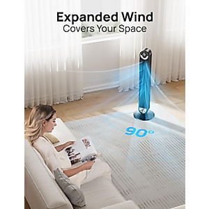Dreo Tower Fan for Bedroom, 42 Inch Bladeless Fan, 90° Oscillating Fan, Quiet Floor Fan with Remote, LED Display, 6 Speeds 4 Modes, 12H Timer, Standing Fans for Home Living Room Office, Cruiser Pro T2